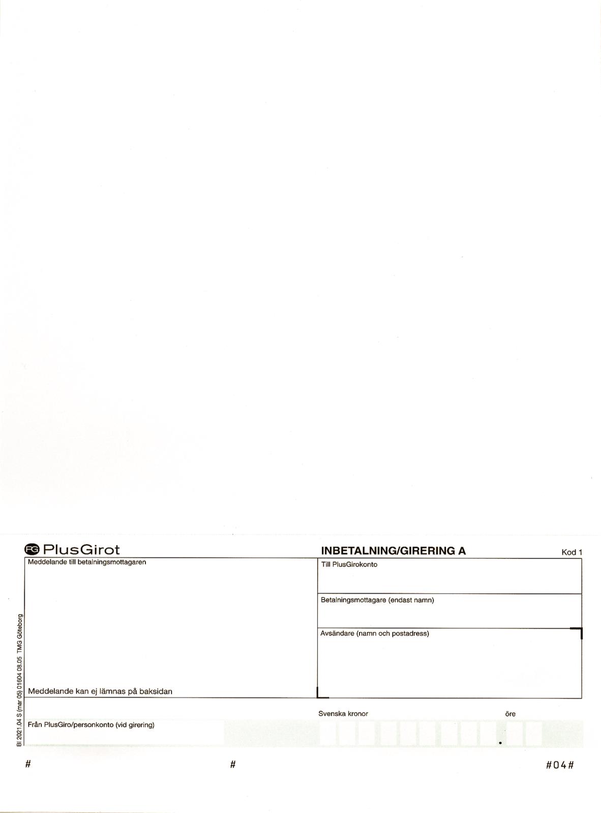 Laserark otryckt m plusgiro A-kort | AllOffice