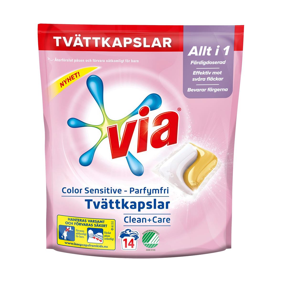 Tvättmedel Via Kapslar Color Sensitive Oparfymerad | AllOffice